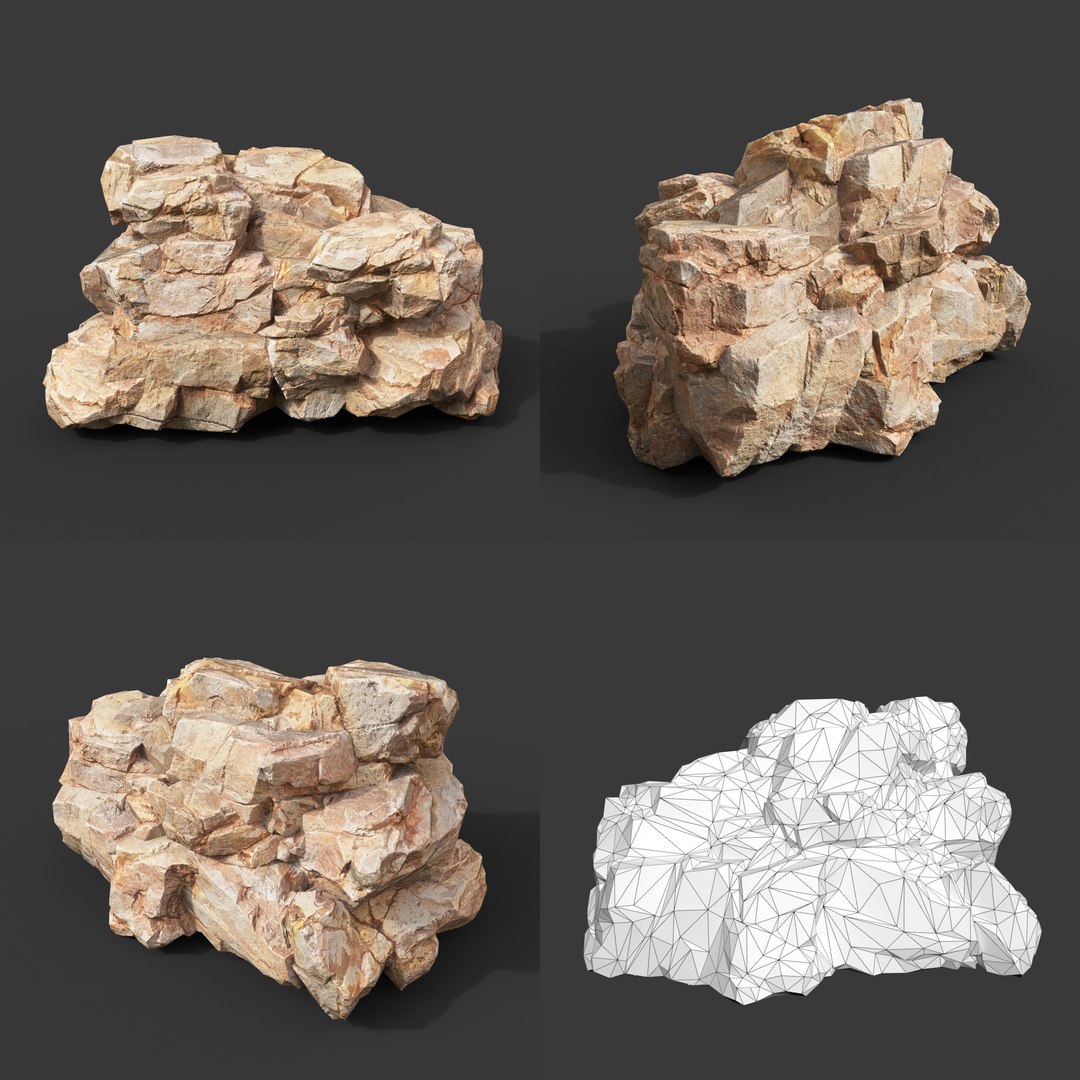 8 Low Poly PBR Yellow Rock Formation - Ultra HD 16K Texture 3D model ...