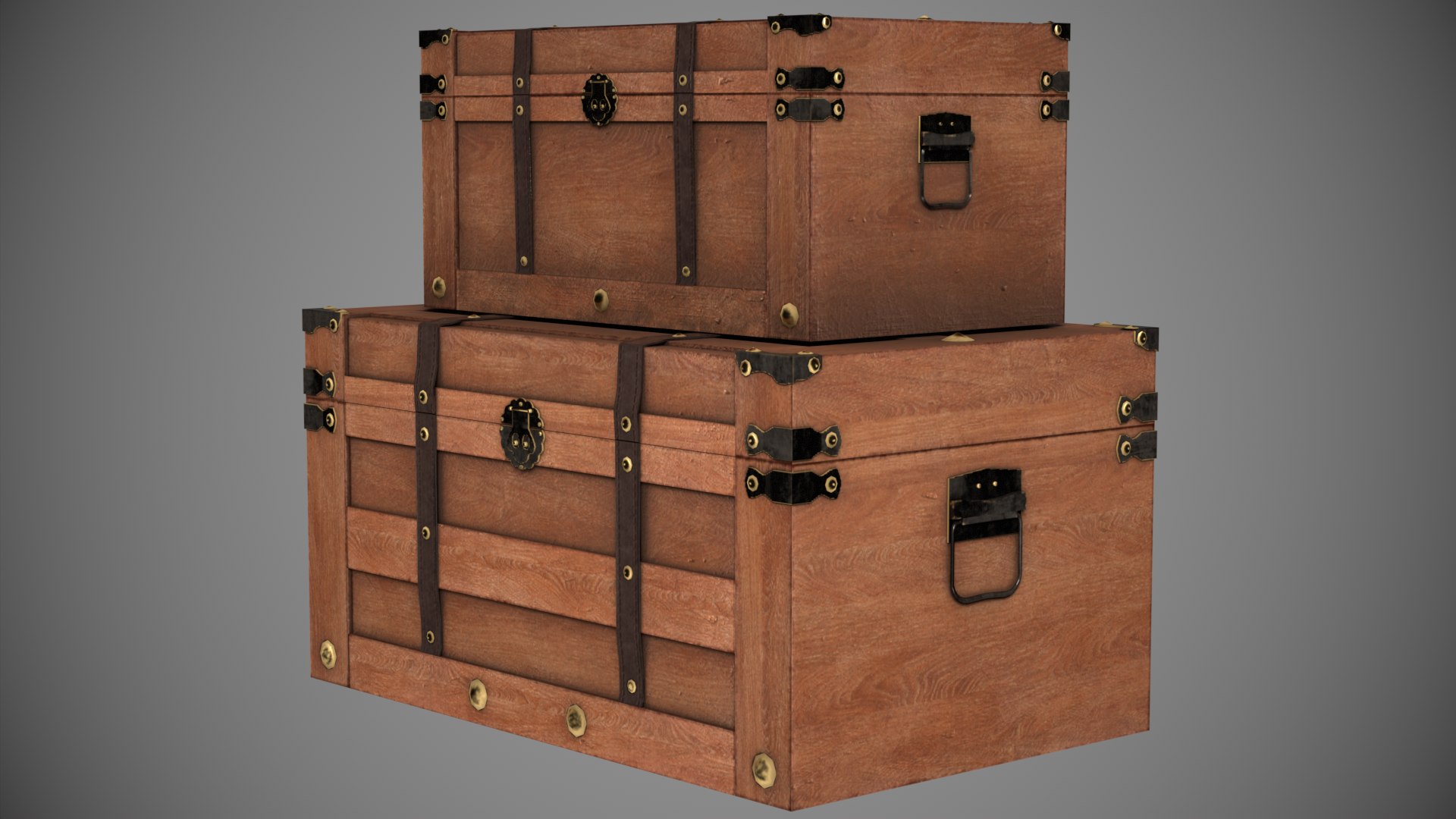 3D Wooden Chest Set of 2 model - TurboSquid 2021345