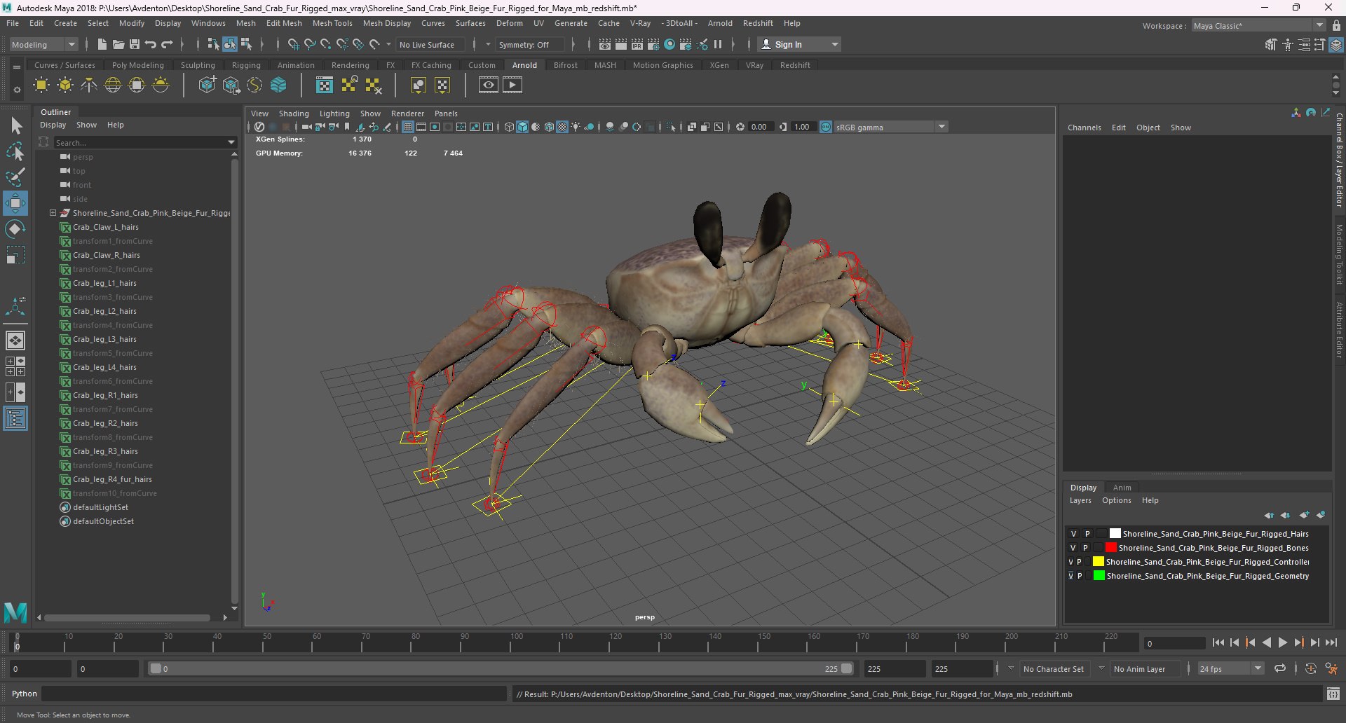 3D Shoreline Sand Crab Pink Beige Fur Rigged For Maya Model ...