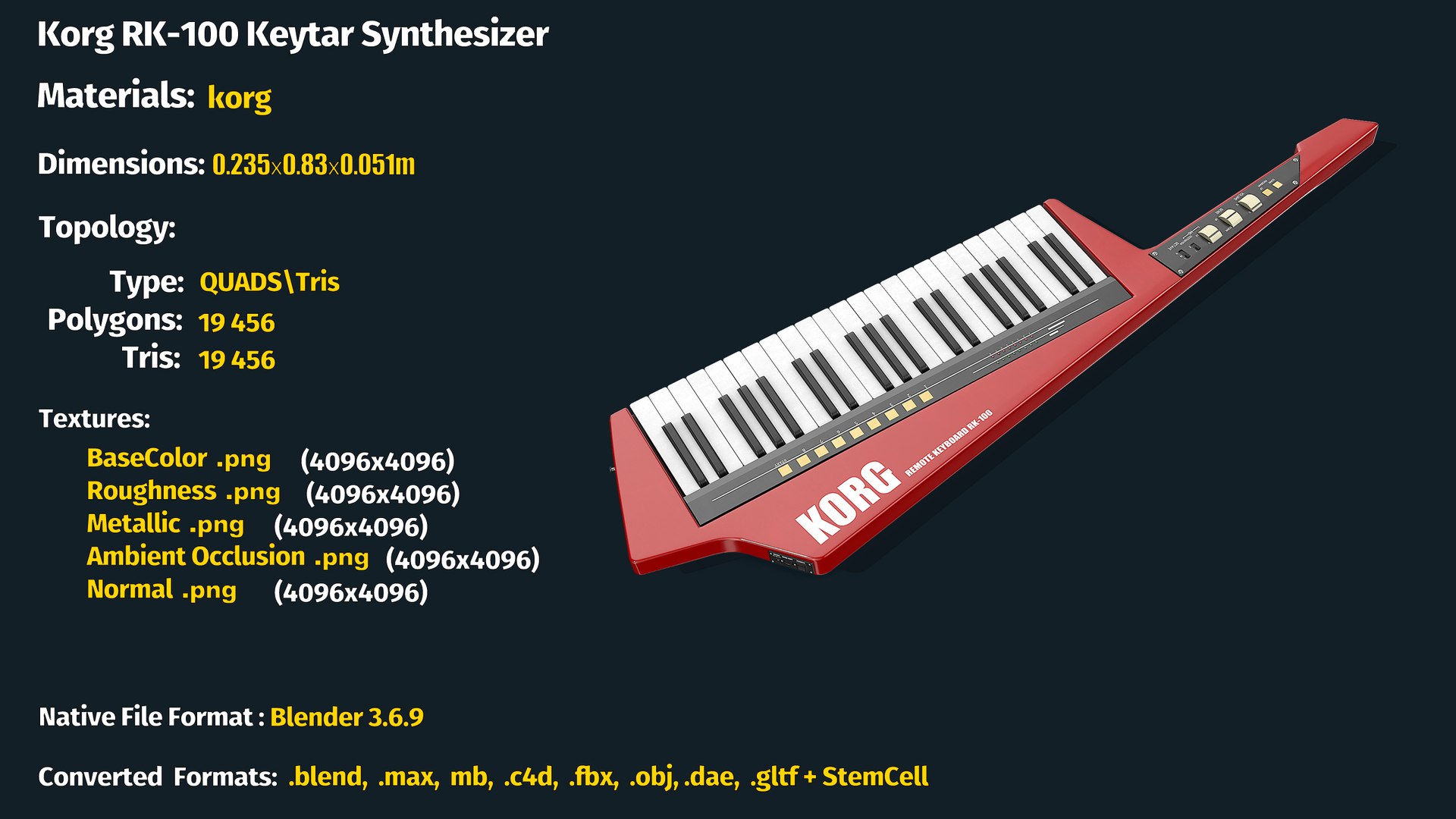 Korg RK-100 Keytar Synthesizer 3D Model - TurboSquid 2233957