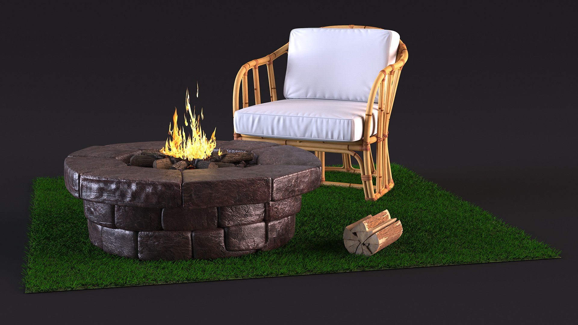 3D Model Outdoor Garden Fire Pit With Armchair - TurboSquid 2268835