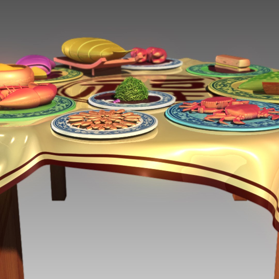 3D Chinese Food Table Food Fish Lobster Crab Ham Seaweed Clam Pig Model ...