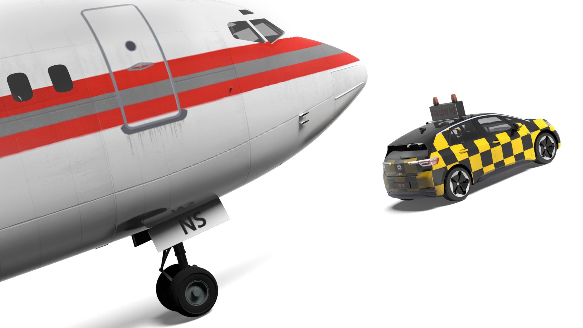Volkswagen Follow Me Car Accompanies An Charter Boeing 727 3D - TurboSquid 2368896