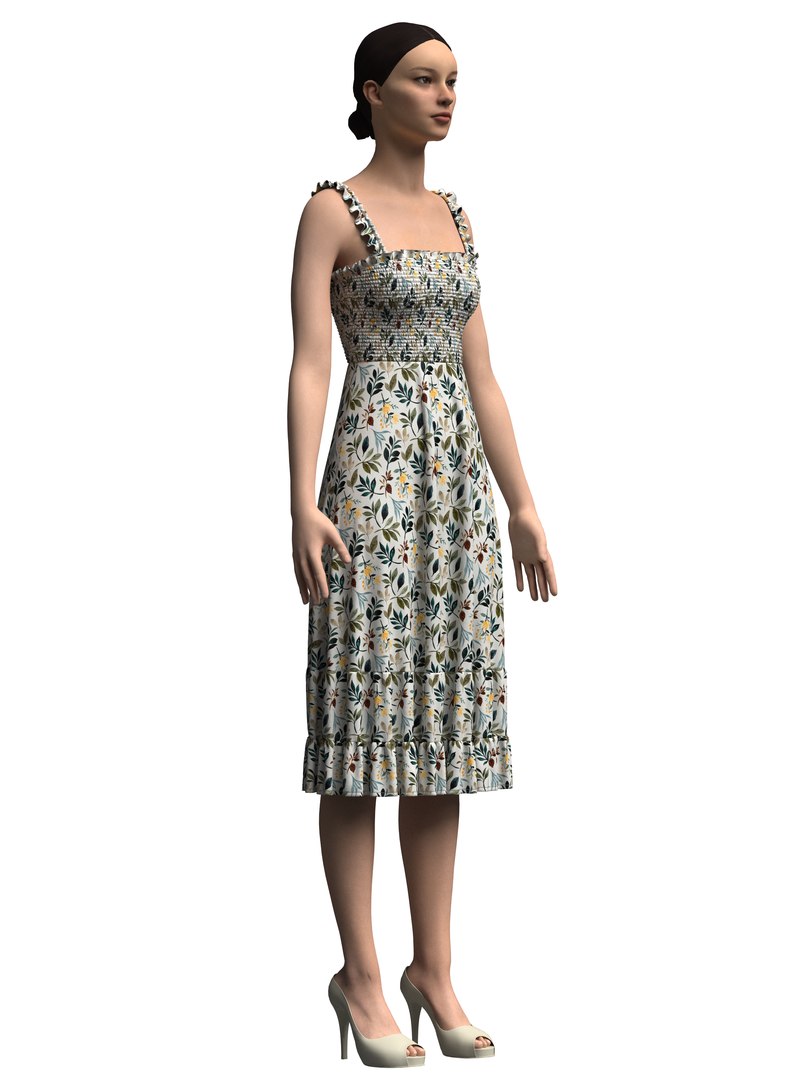 3D Female Smocked Dress - TurboSquid 2410390
