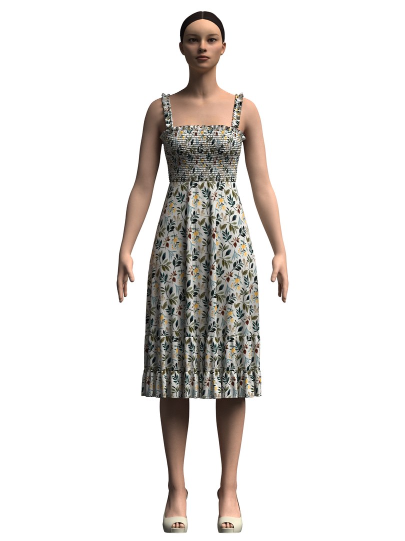 3D Female Smocked Dress - TurboSquid 2410390