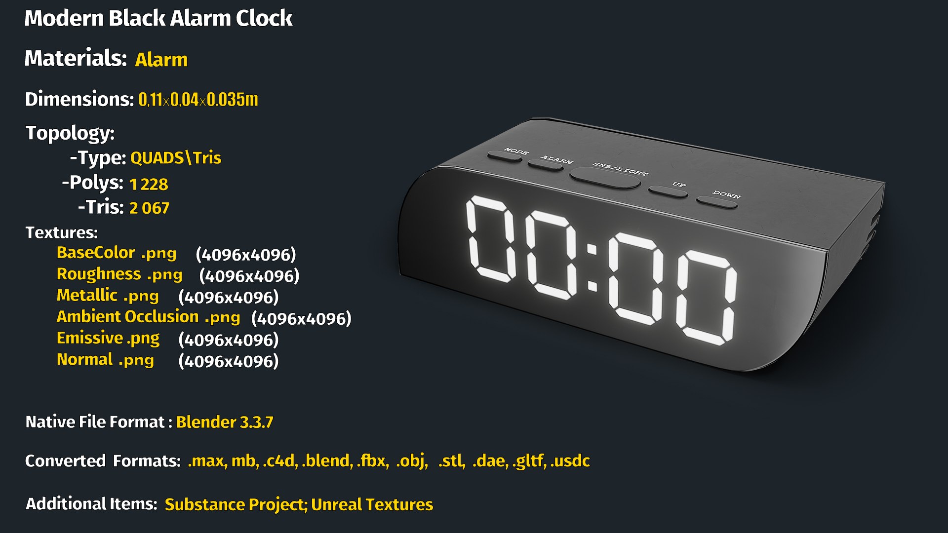 3D Modern Black Alarm Clock Model - TurboSquid 2083004