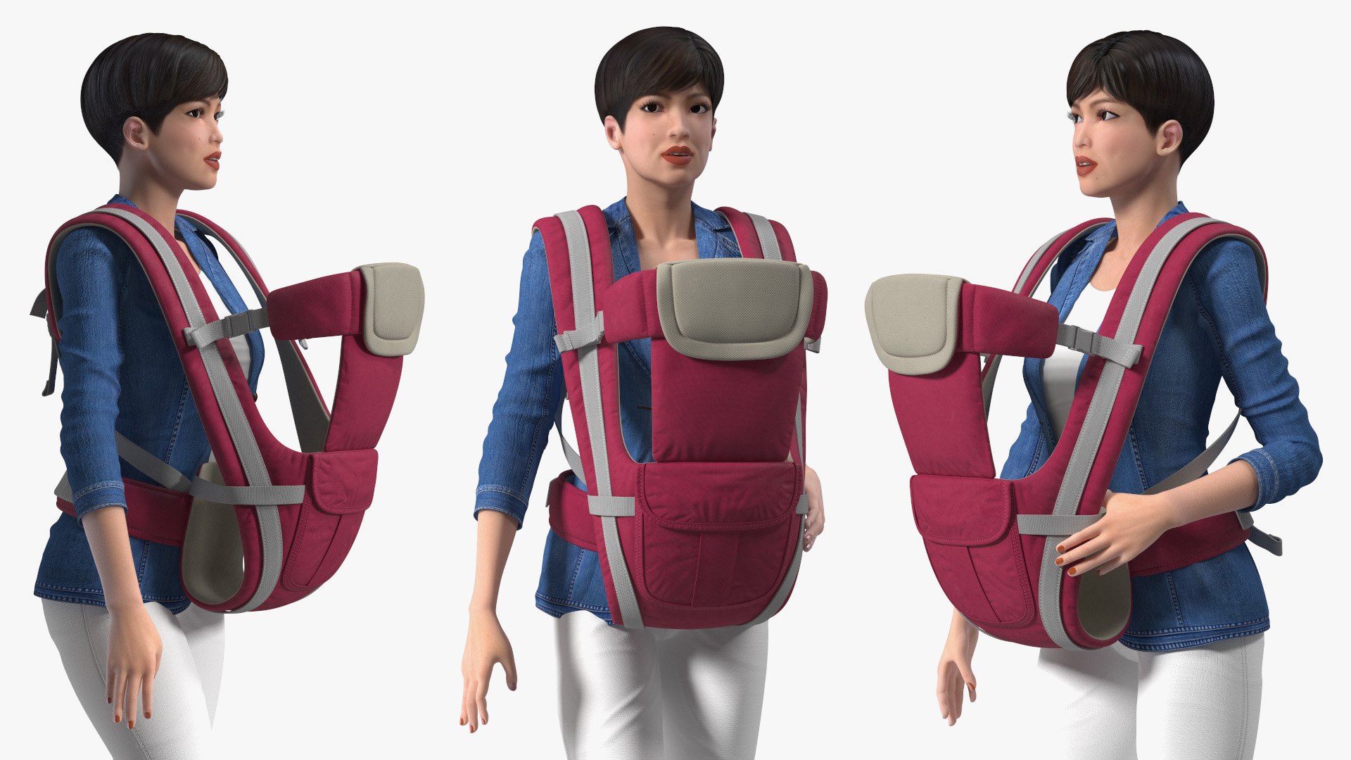 3D Model Woman With Baby Carrier Pink - TurboSquid 2164987