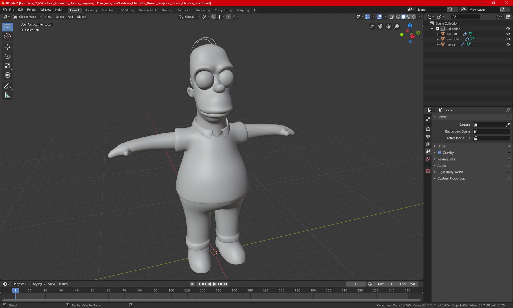 Cartoon Character Homer Simpson T-Pose 3D Model - TurboSquid 2163566