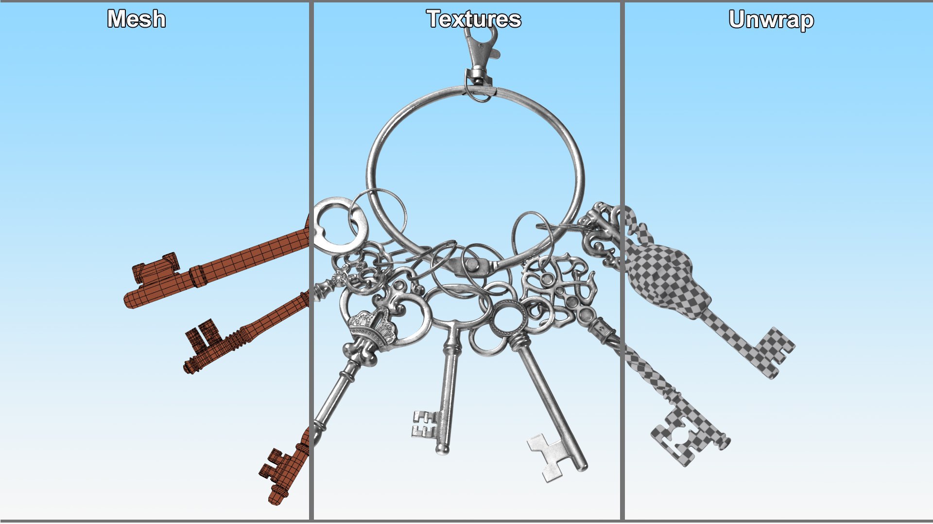 Skeleton Keys Bunch Silver 3D Model - TurboSquid 2247298