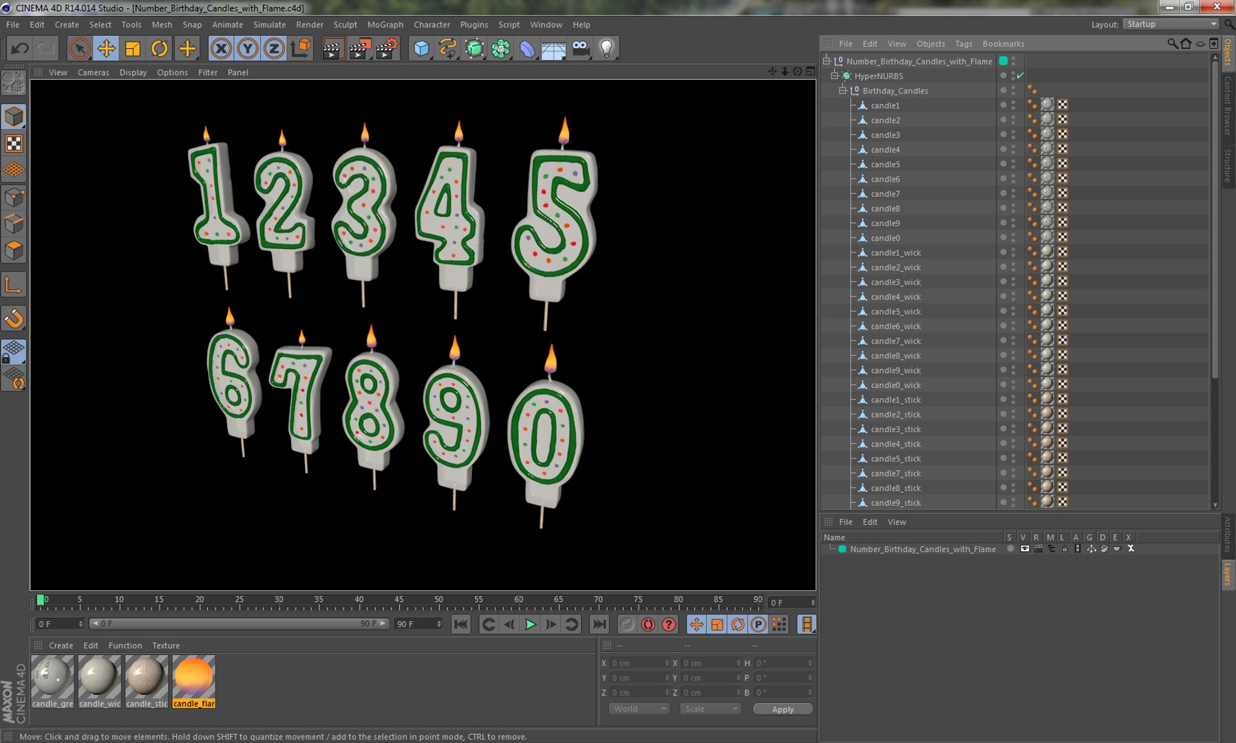 Number Birthday Candles Flame 3d Model