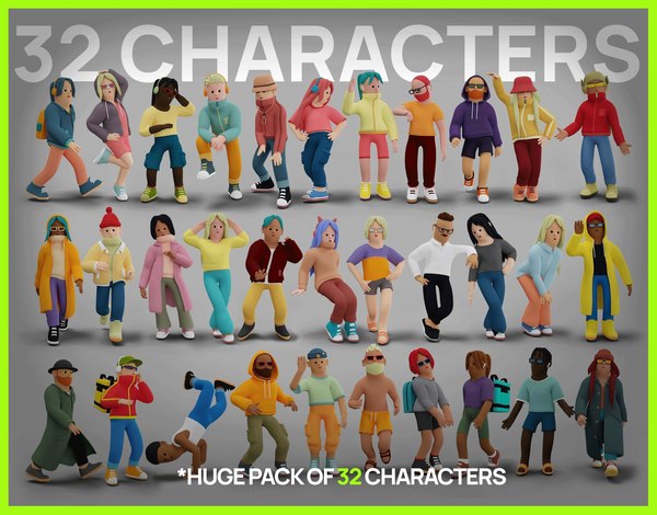 Cartoon Character Pack x32 Character Inside Low-poly 3D 모델 - TurboSquid ...