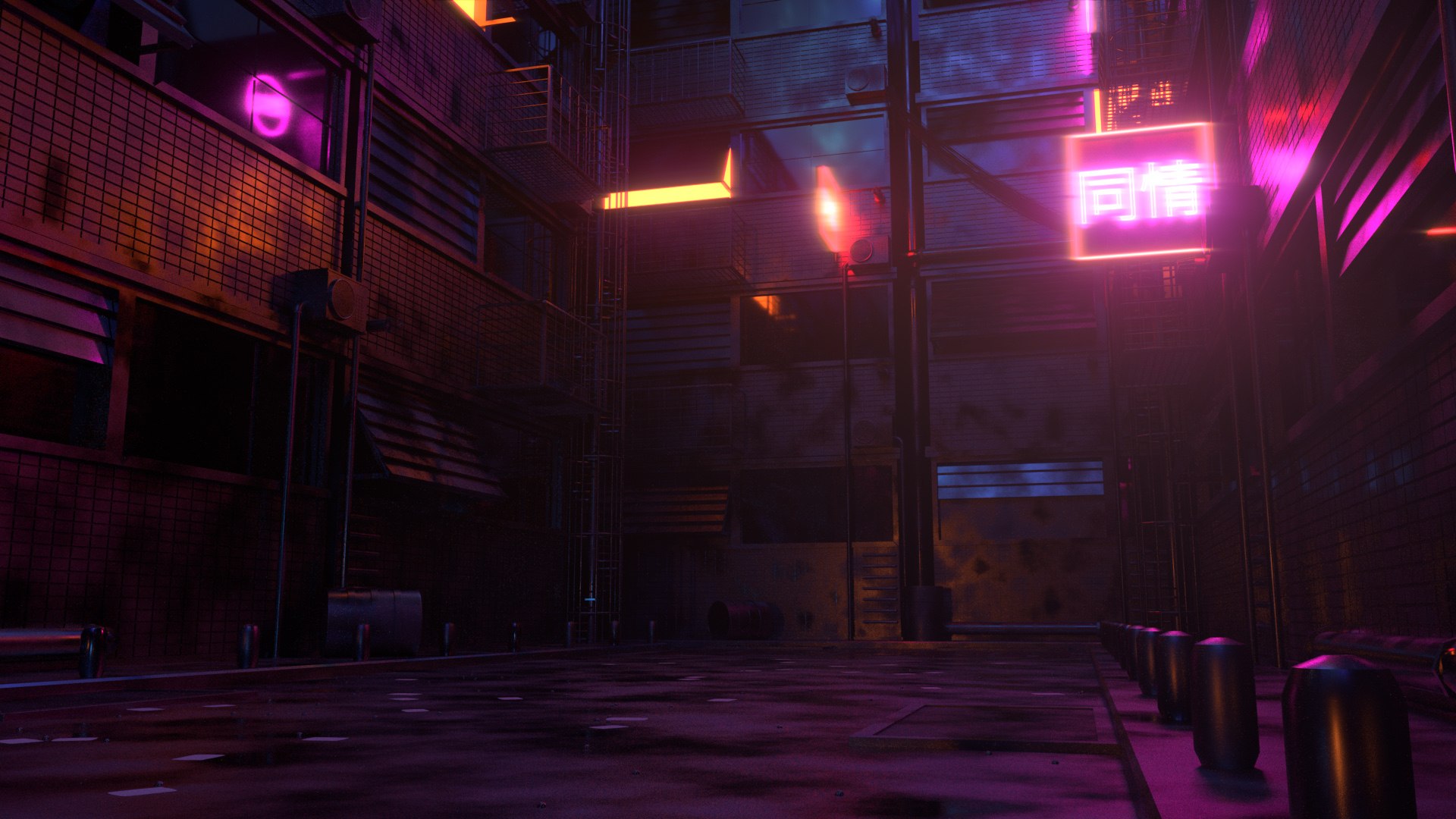 Synth Wave Style Street With Neon Glow Signs 3D Model - TurboSquid 1717827