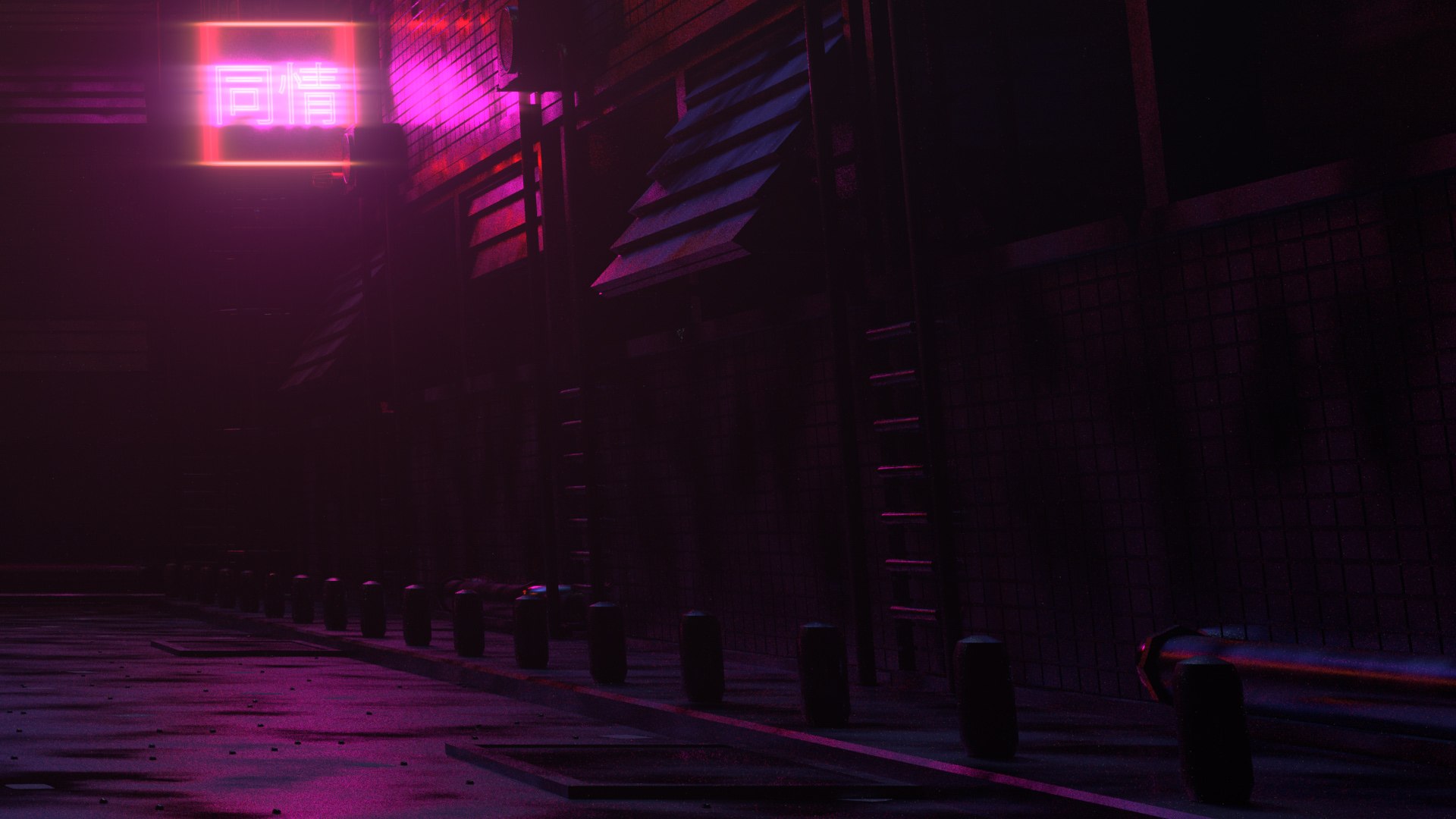 Synth Wave Style Street With Neon Glow Signs 3D Model - TurboSquid 1717827