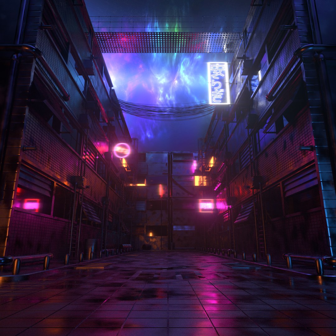 Synth Wave Style Street With Neon Glow Signs 3D model - TurboSquid 1717827