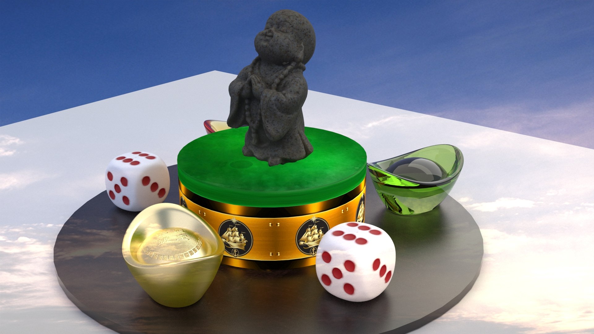 3D Chinese gold ingot with monk kid - TurboSquid 1850115