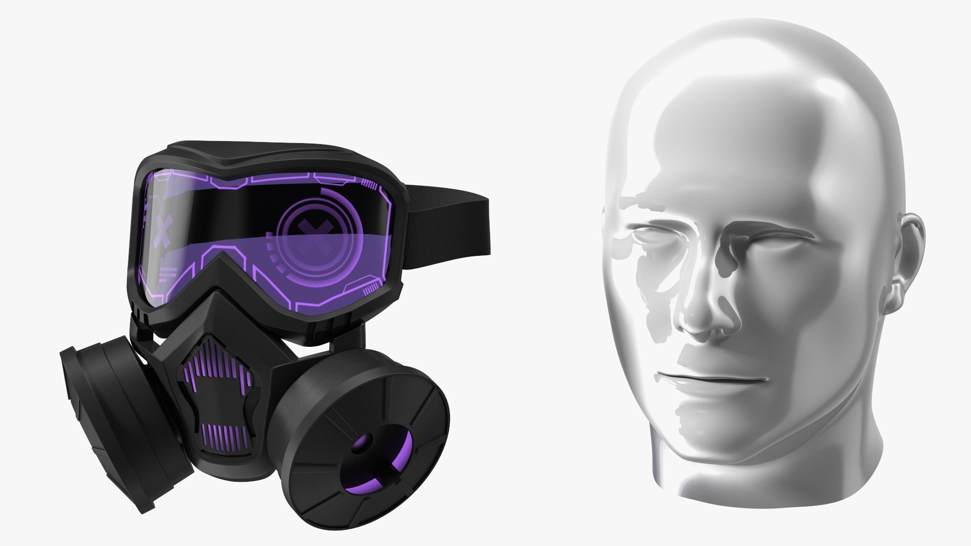Mannequin Head Wearing Cyberpunk Gas Mask Purple 3D Model - TurboSquid ...