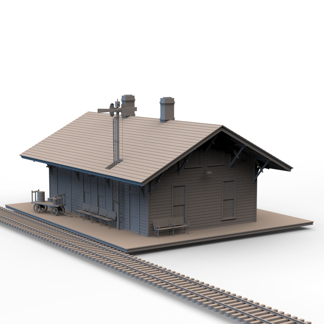 railroad station depot 3d model