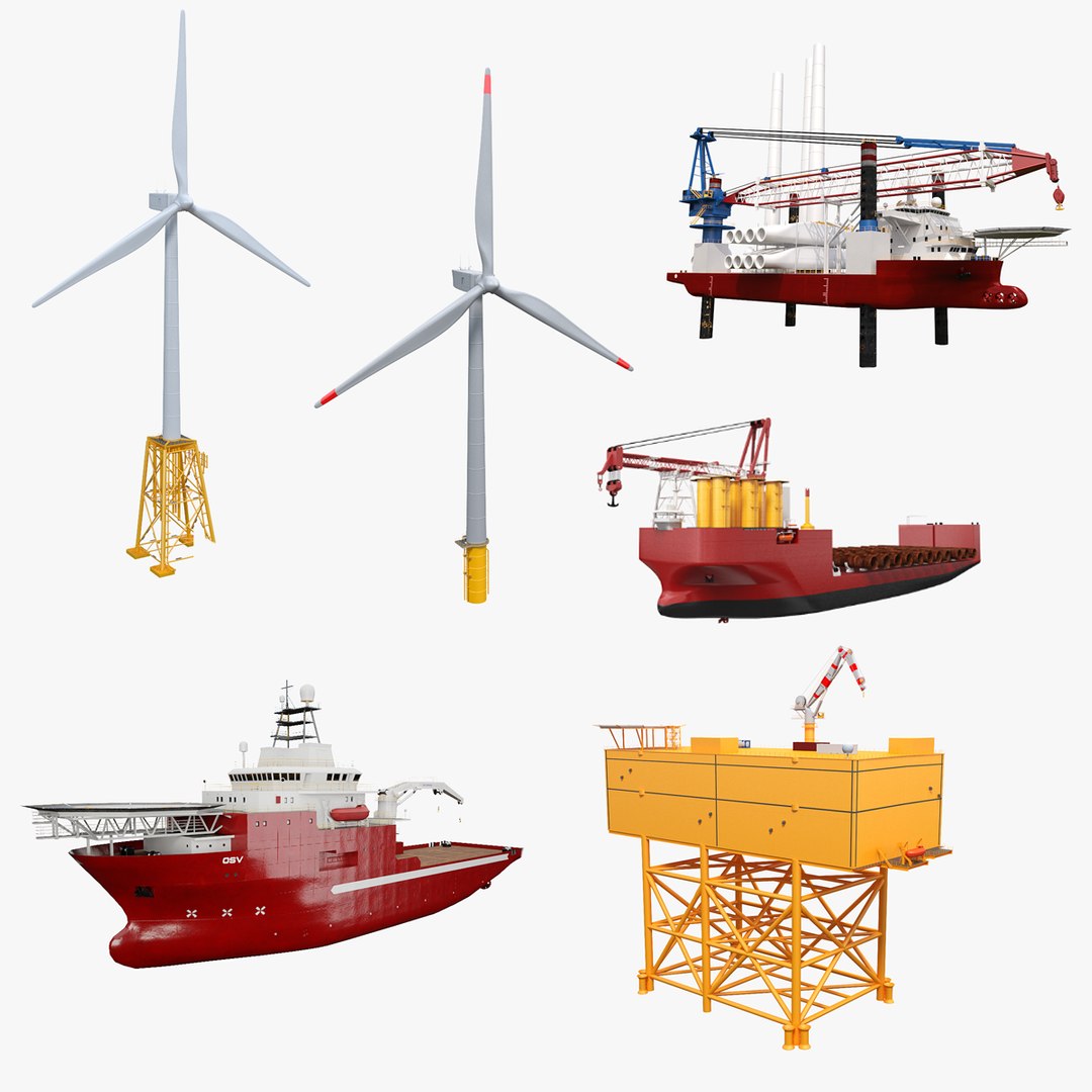 3D Offshore Wind Farm Construction Collection Model - TurboSquid 2303415