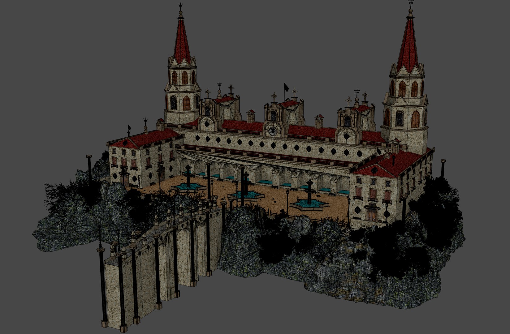 3D Fantasy Castle Monastery Model - TurboSquid 1808325