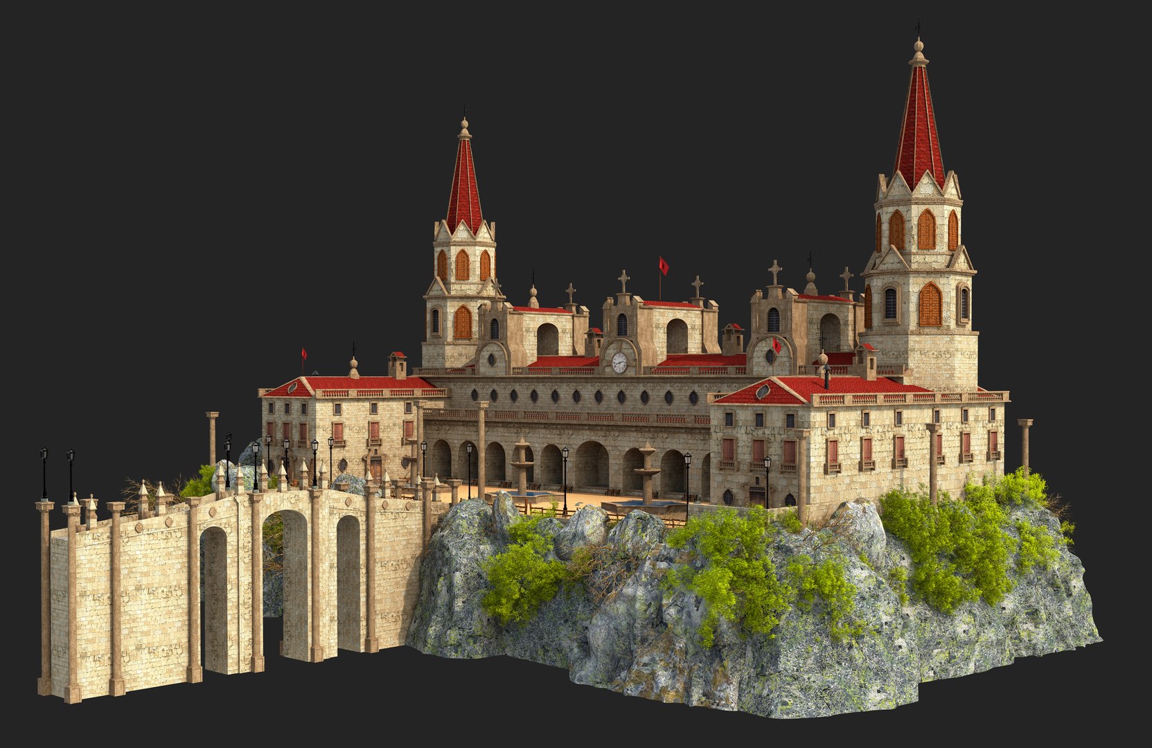 3D Fantasy Castle Monastery Model - TurboSquid 1808325
