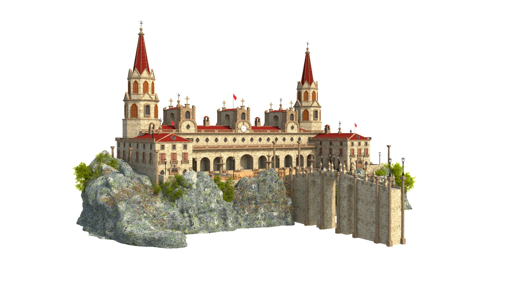3D Fantasy Castle Monastery Model - TurboSquid 1808325