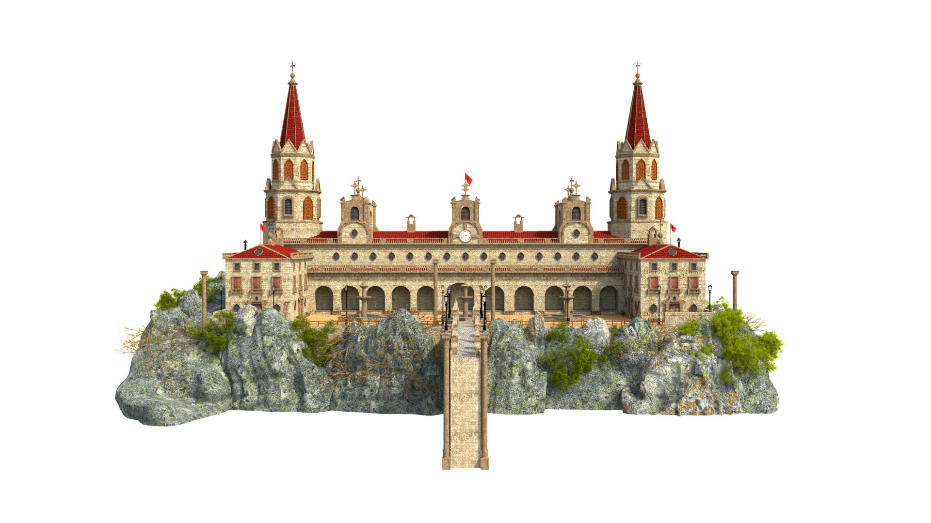 3D Fantasy Castle Monastery Model - TurboSquid 1808325