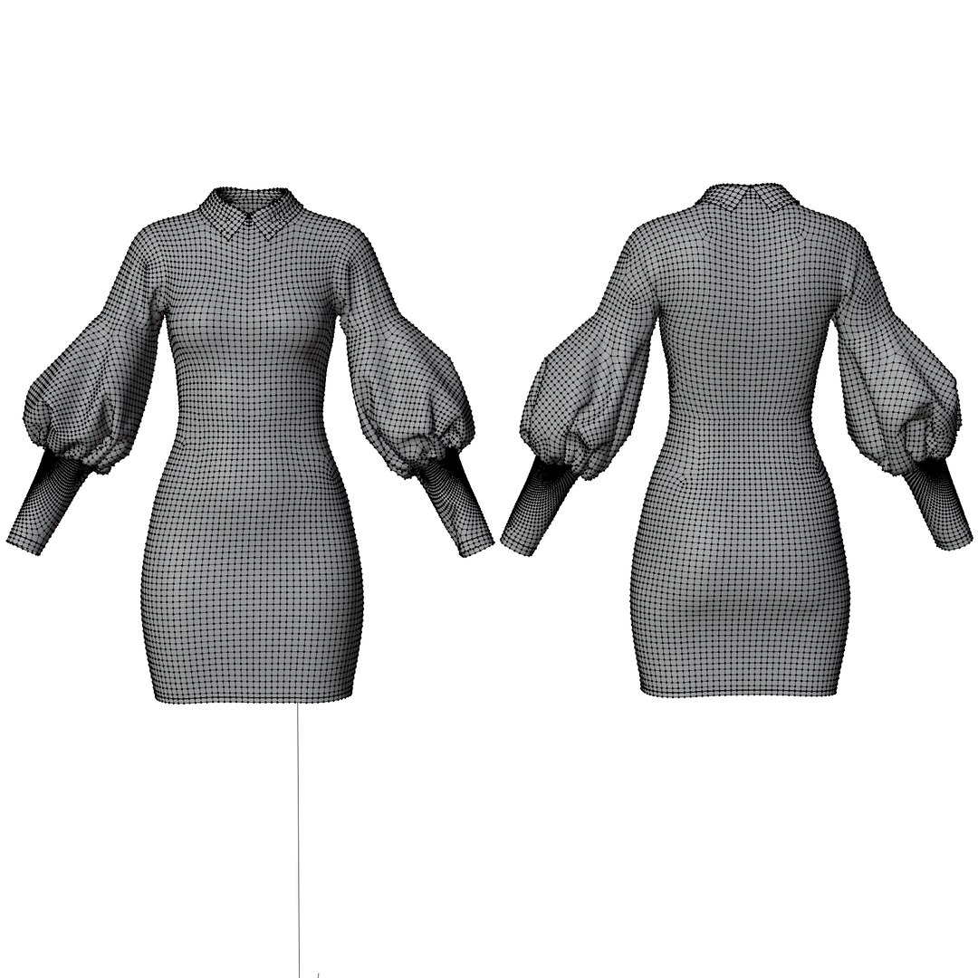 3D Formal Tweed Dress - Puff Sleeve Collared Bodycon Short Outfit ...