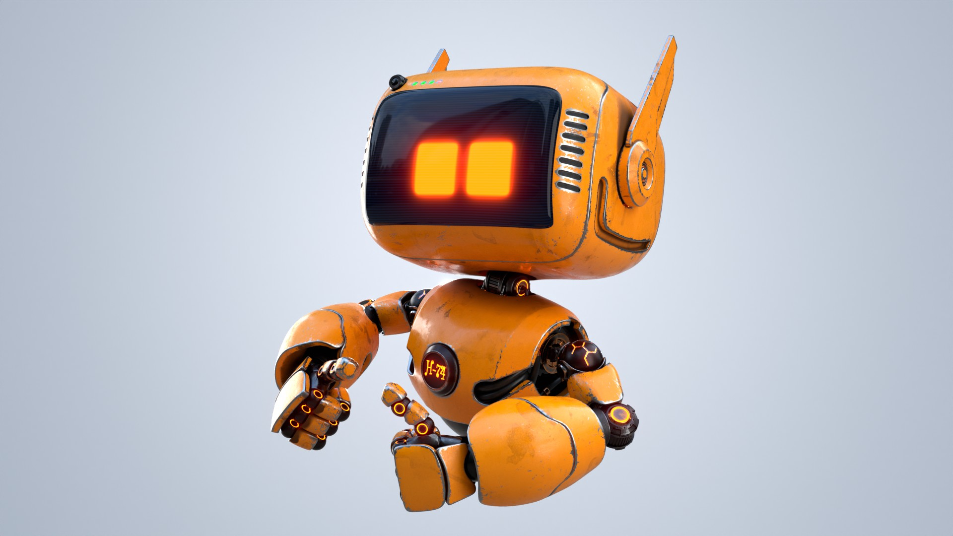 3D Model Cute Robot H-74 Yellow - TurboSquid 2291681