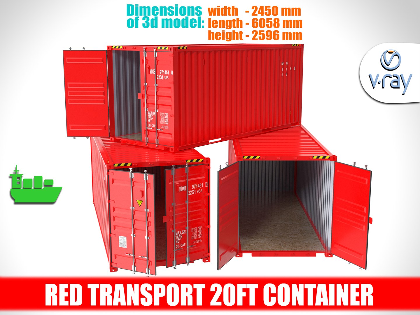 Red Transport 20ft Container Model - TurboSquid 1799040
