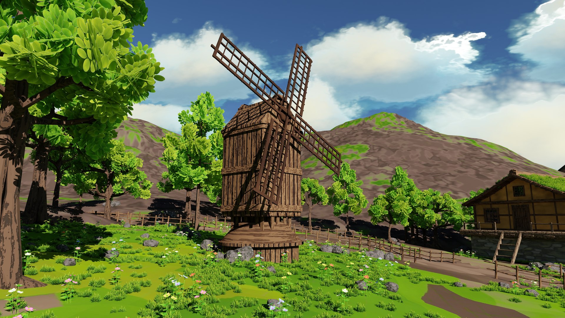 3D Windmill Pond Scene Model - TurboSquid 2302113