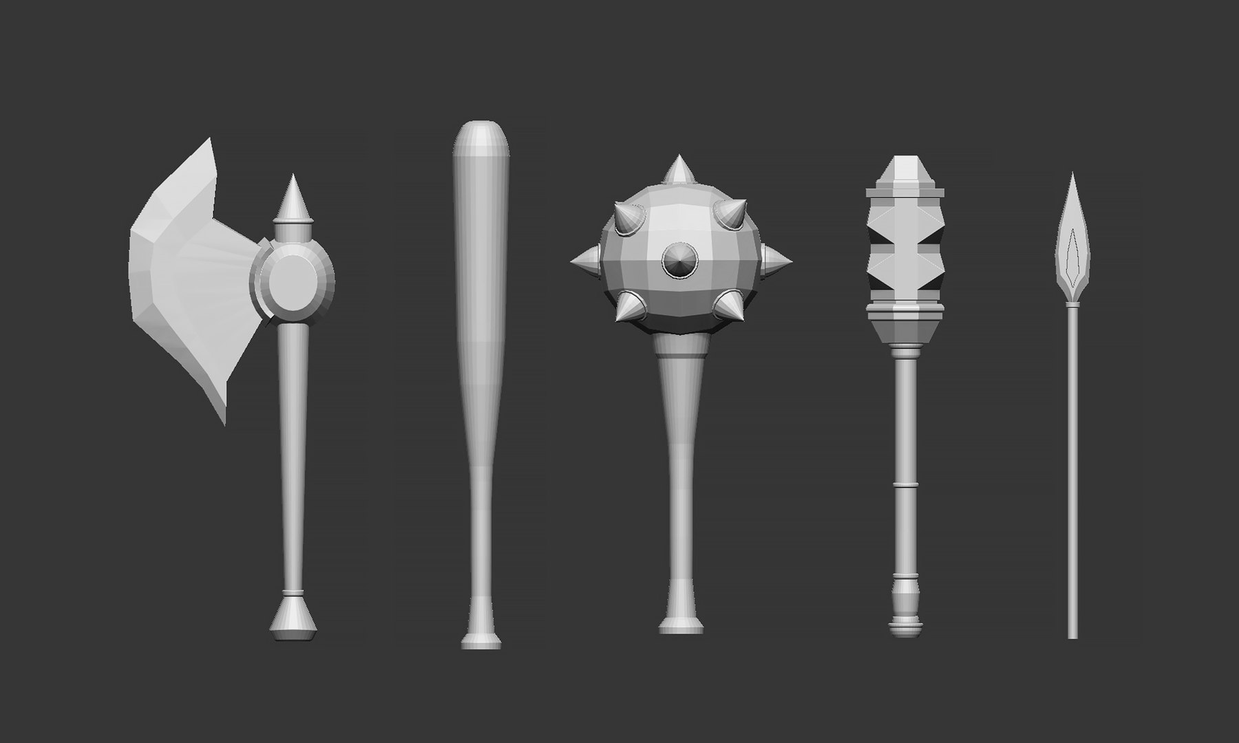 3D Model 20 Low-poly Medieval Fantasy Melee Weapon Base Mesh Shapes IMM ...