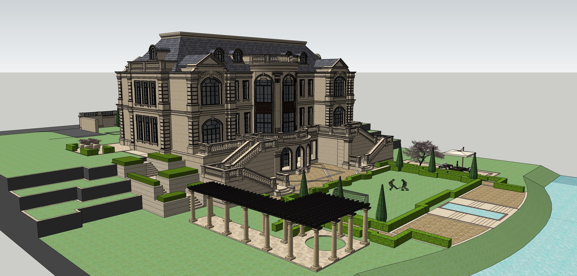 European Style Single-family Villa Manor Scenery Yard 3D Model 3D Model ...