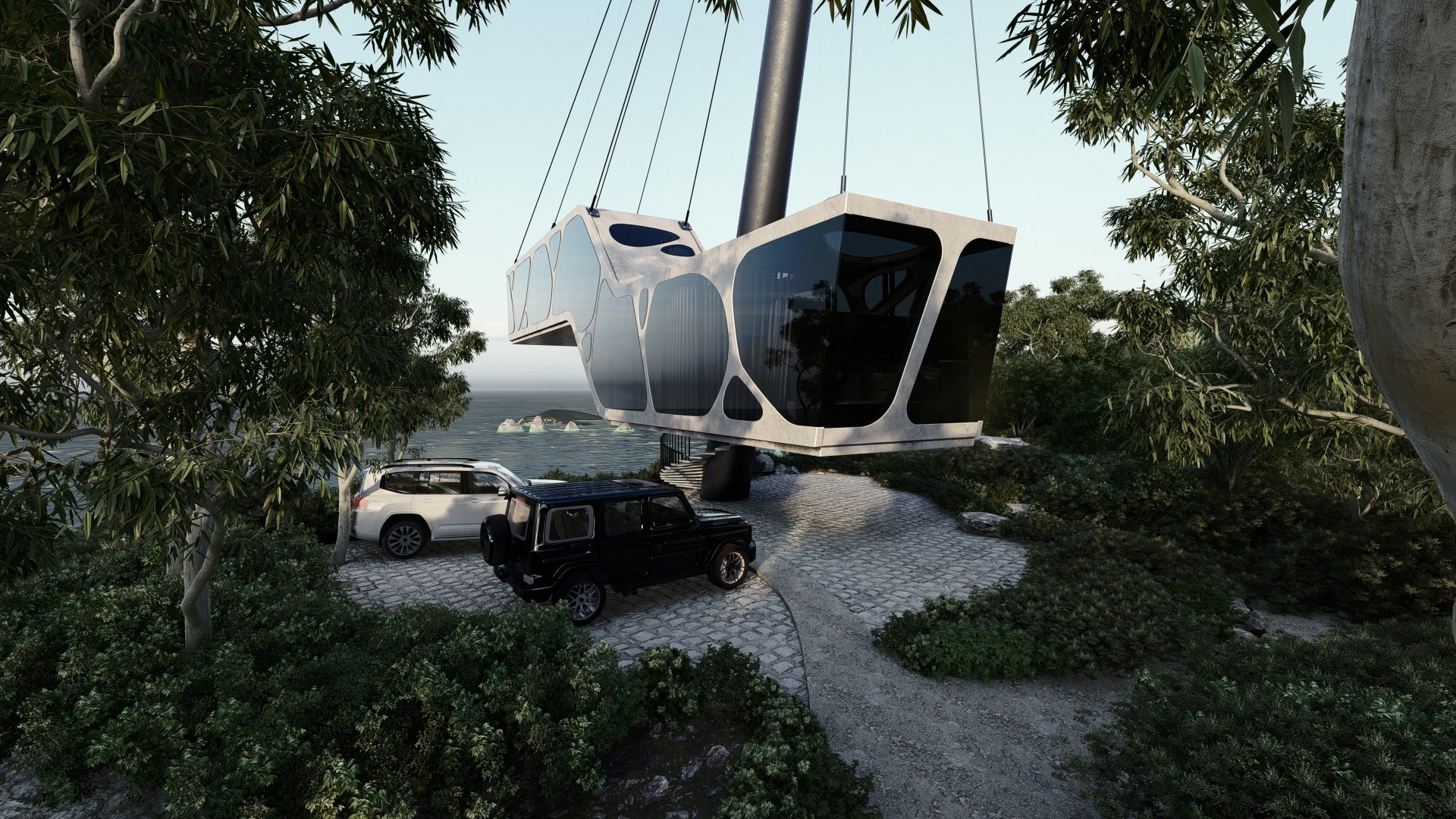 Cantilever Beach Mountain Cliff House Modern Organic Architecture Revit ...