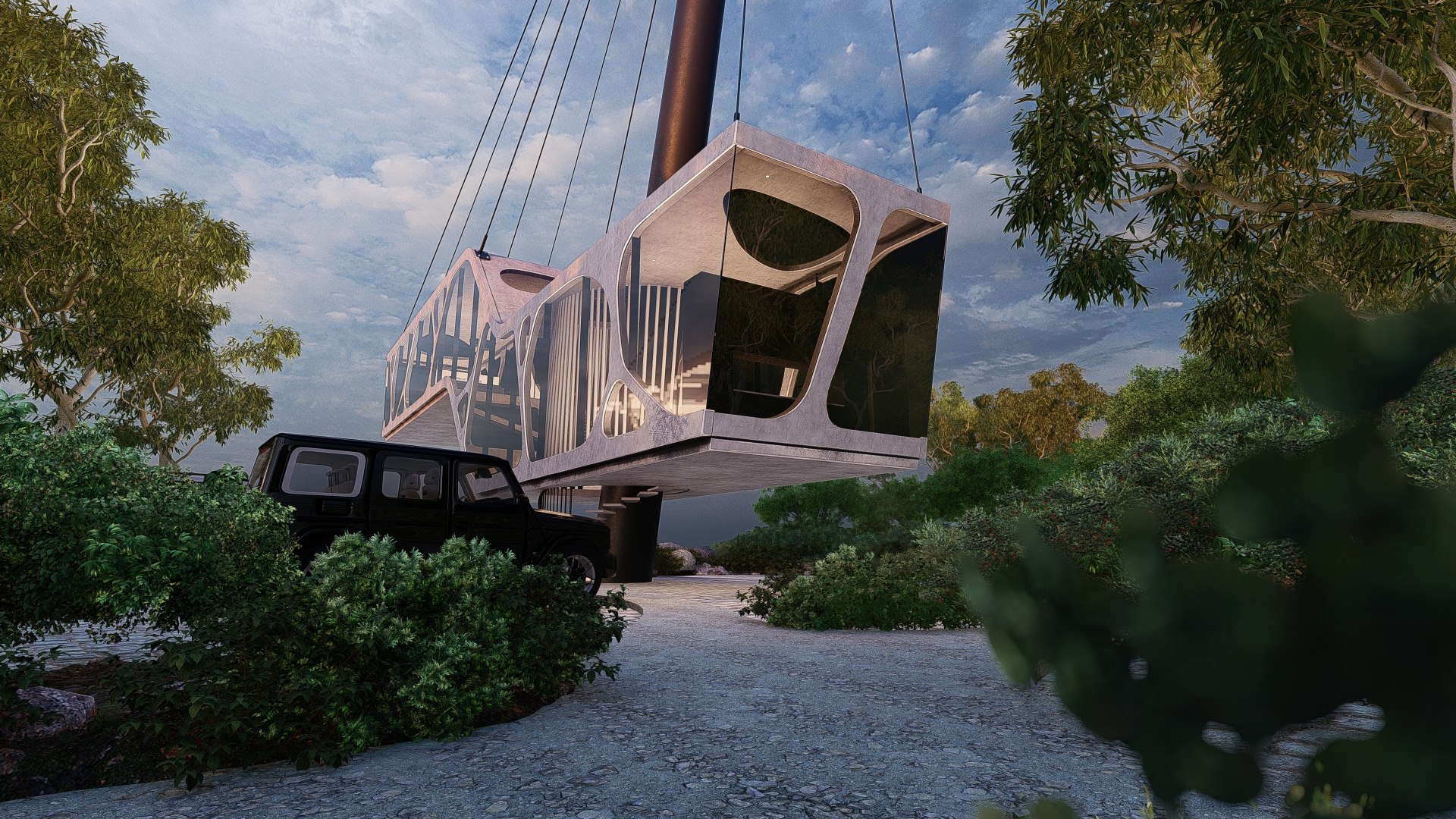 Cantilever Beach Mountain Cliff House Modern Organic Architecture Revit ...