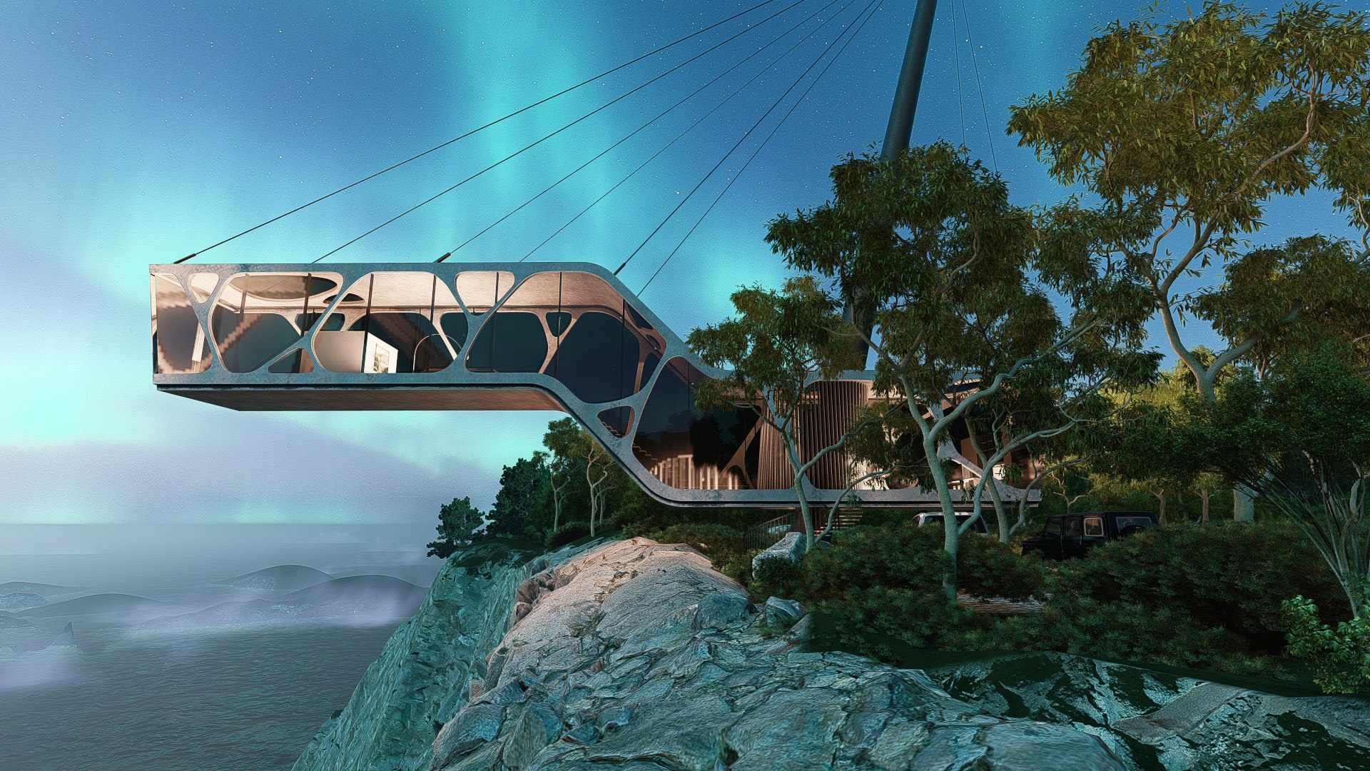 Cantilever Beach Mountain Cliff House Modern Organic Architecture Revit ...