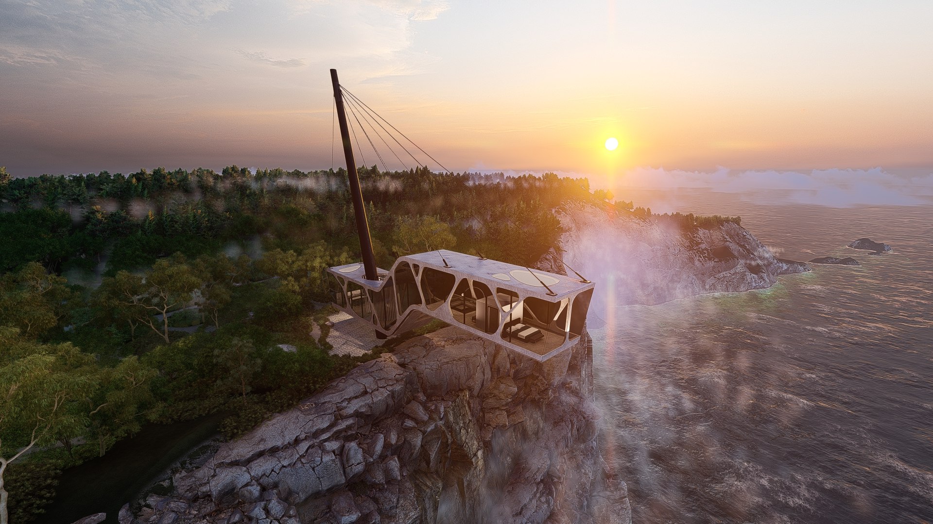 Cantilever Beach Mountain Cliff House Modern Organic Architecture Revit ...