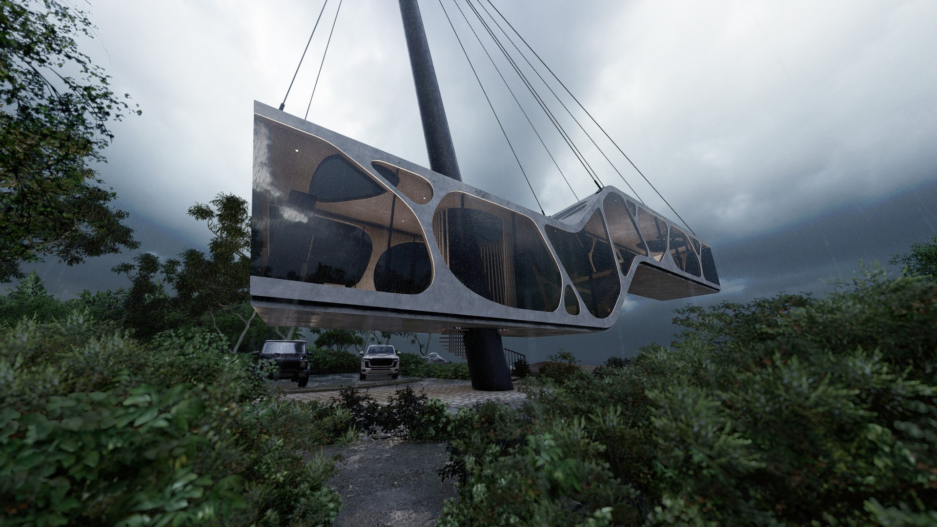 Cantilever Beach Mountain cliff house Modern Organic architecture Revit ...