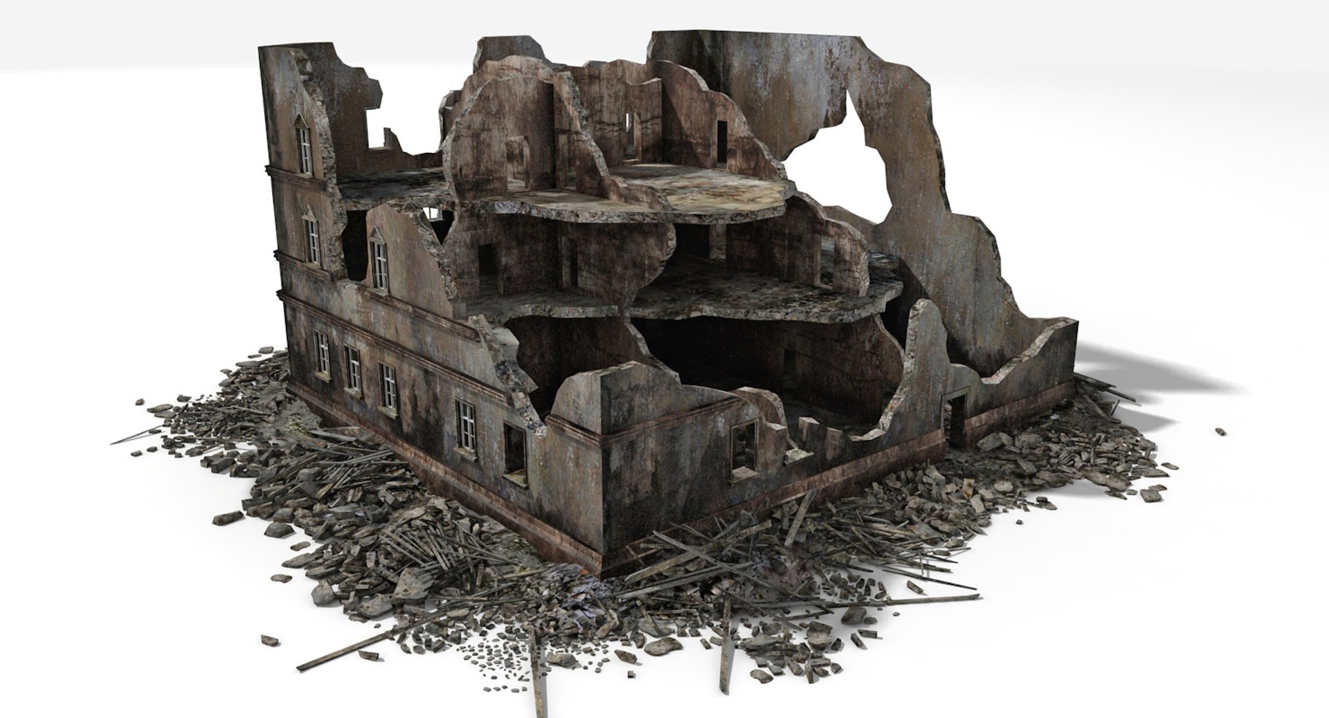 3d Destroyed Ruined Building War 2