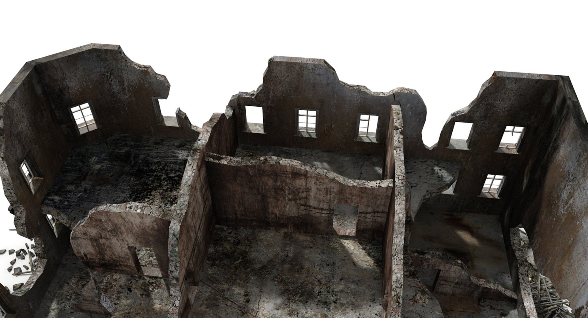 3d Destroyed Ruined Building War 2