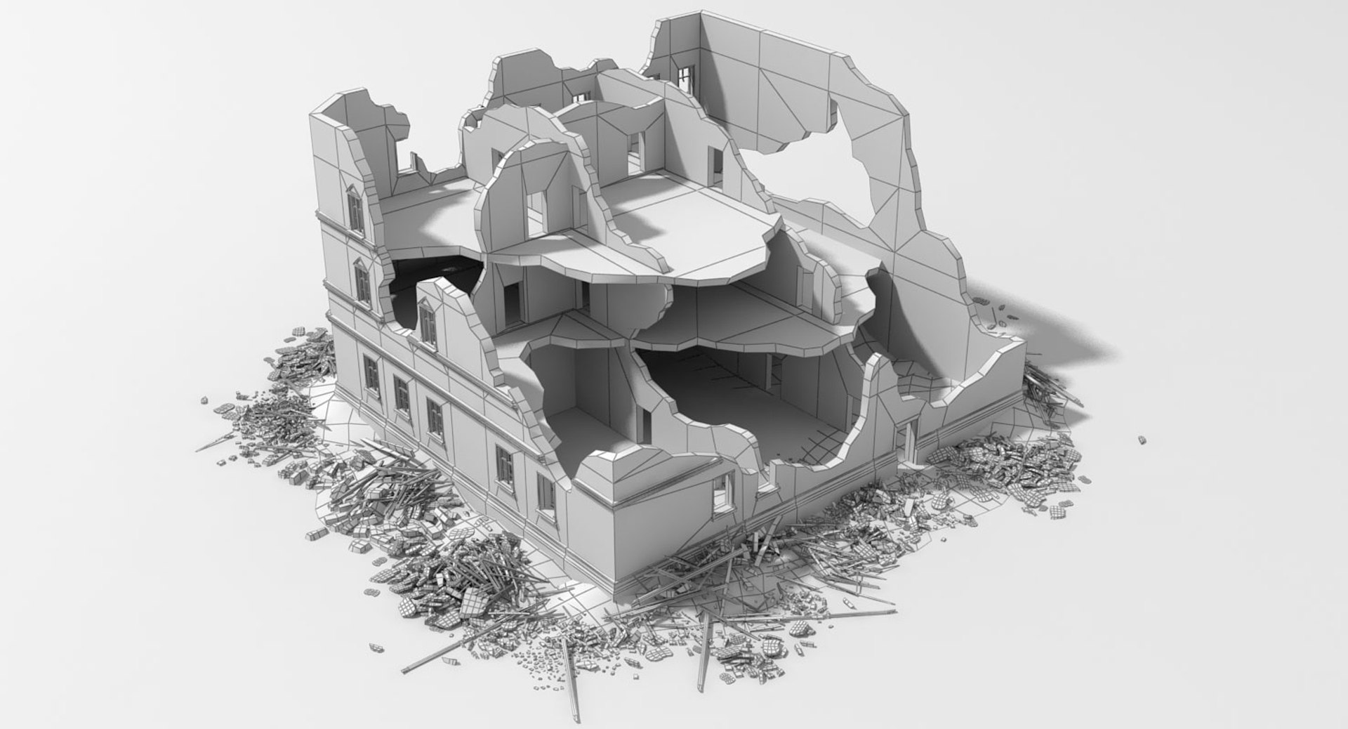 3d Destroyed Ruined Building War 2