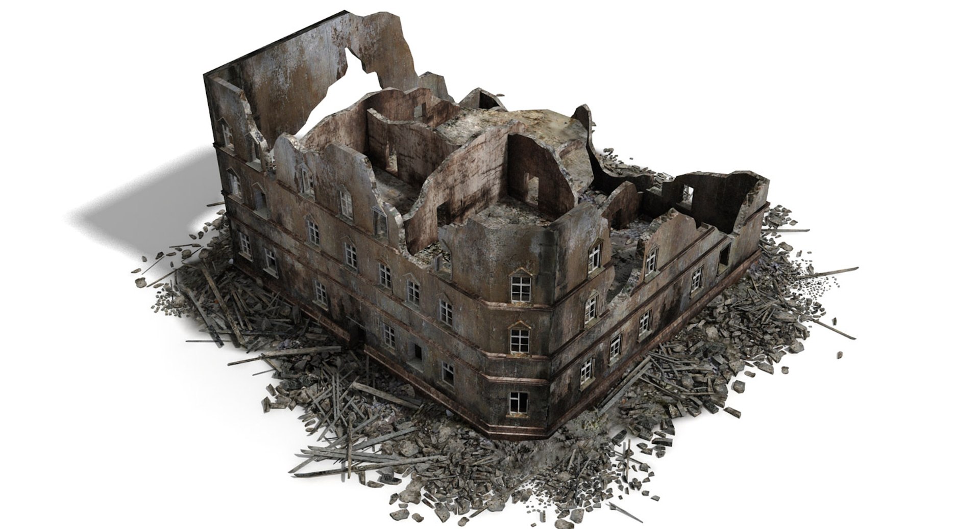 3d Destroyed Ruined Building War 2