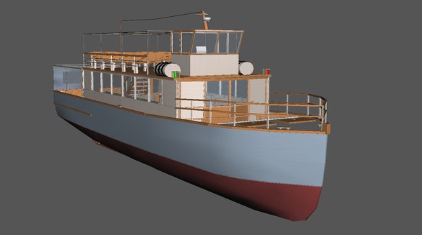 3d model of old wooden ferry river