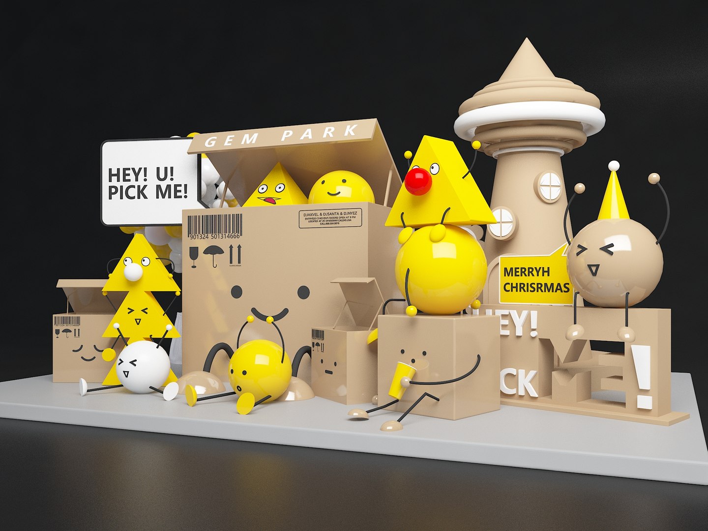 3D Modern Display Design Cartoon Display Stack Commercial Display ...