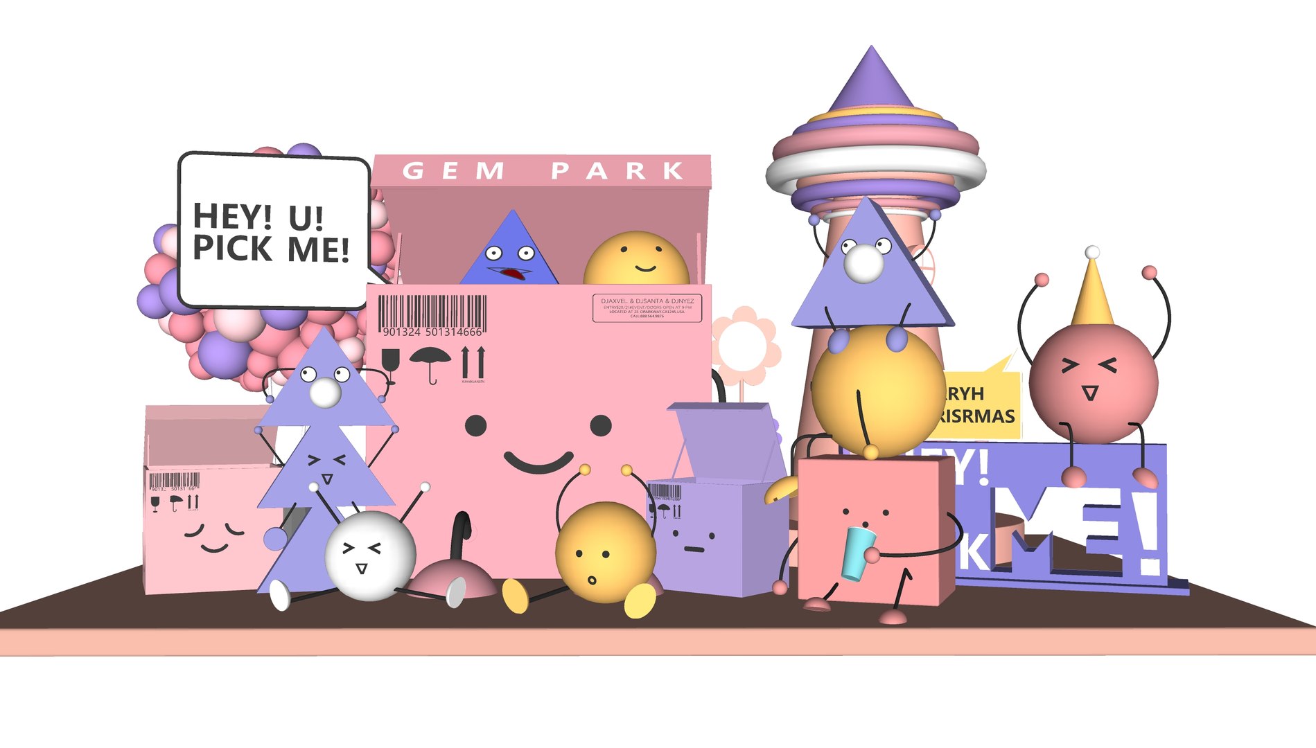 3D Modern Display Design Cartoon Display Stack Commercial Display ...