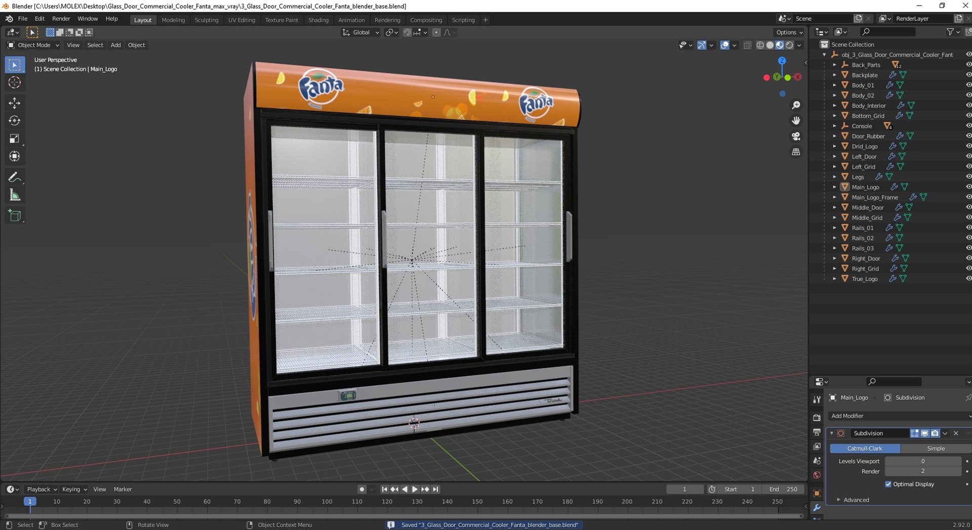 3 Glass Door Commercial Cooler Fanta 3D Model - TurboSquid 2141573