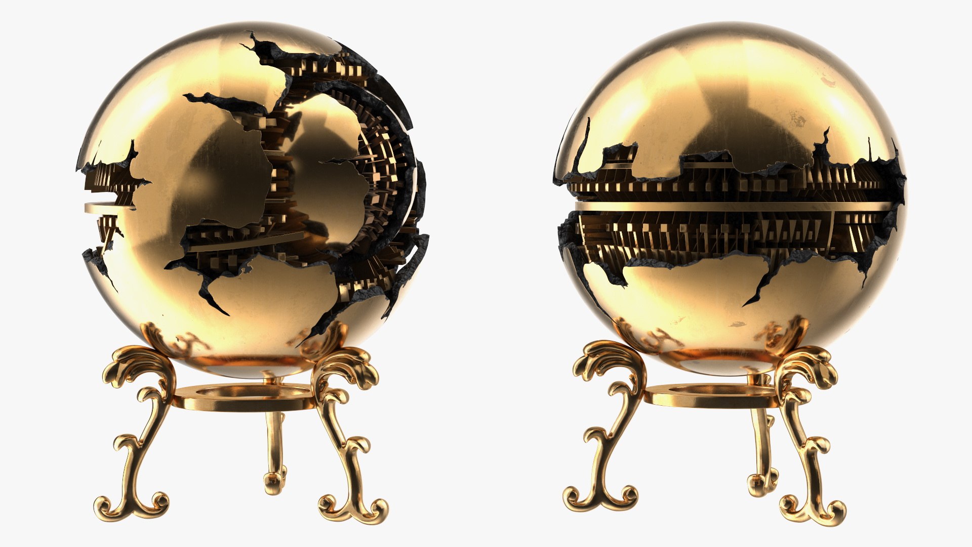 3D Fractured Bronze Sphere Sculpture - TurboSquid 2368843