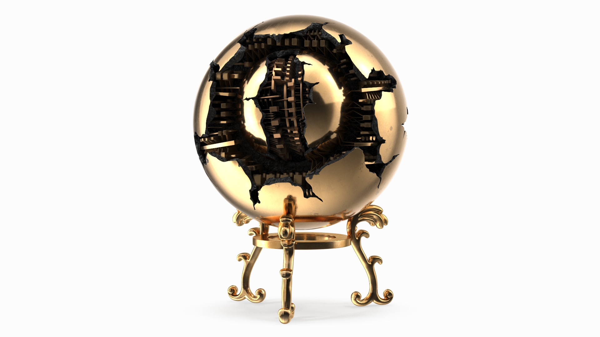 3D Fractured Bronze Sphere Sculpture - TurboSquid 2368843
