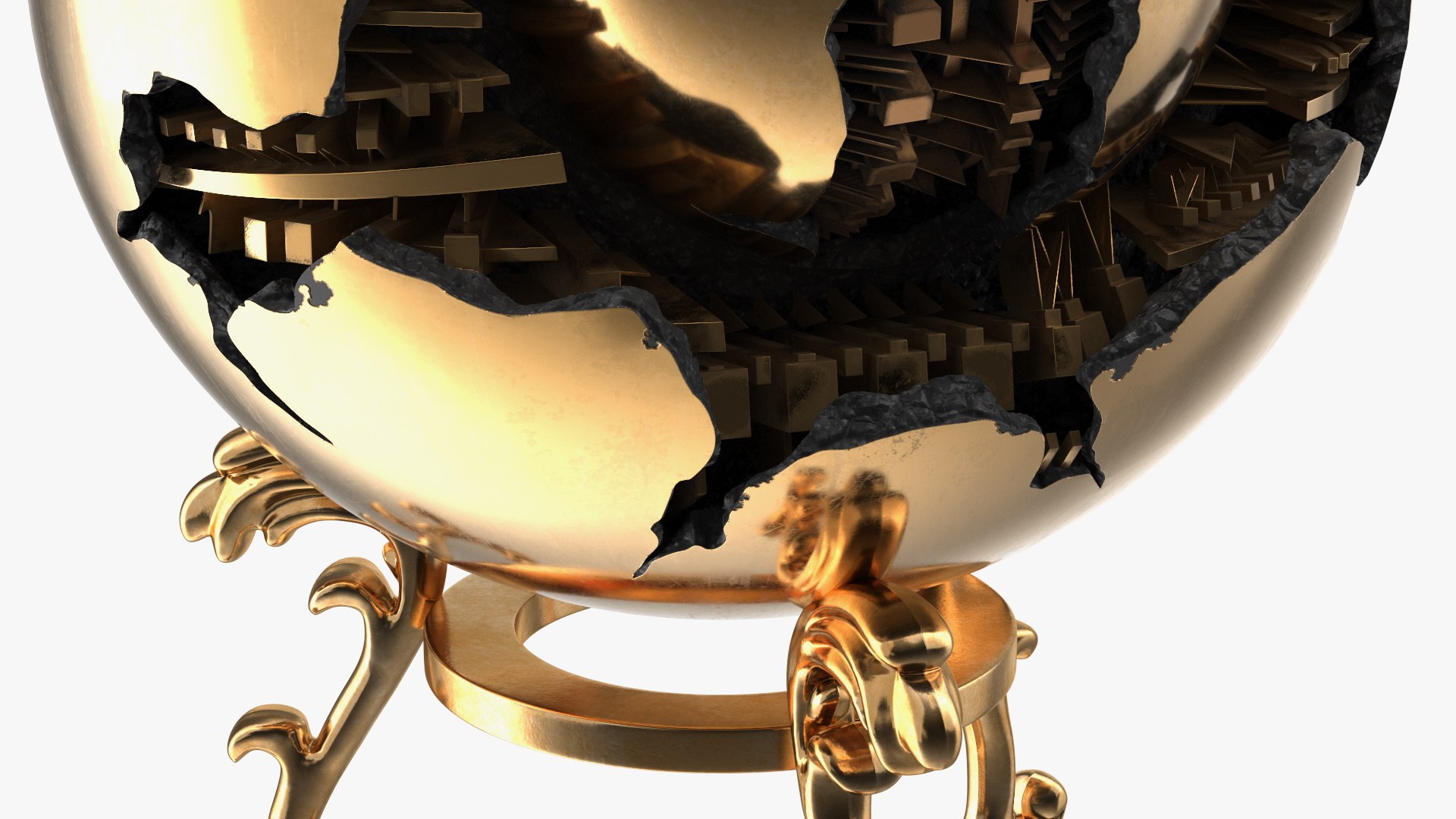 3D Fractured Bronze Sphere Sculpture - TurboSquid 2368843