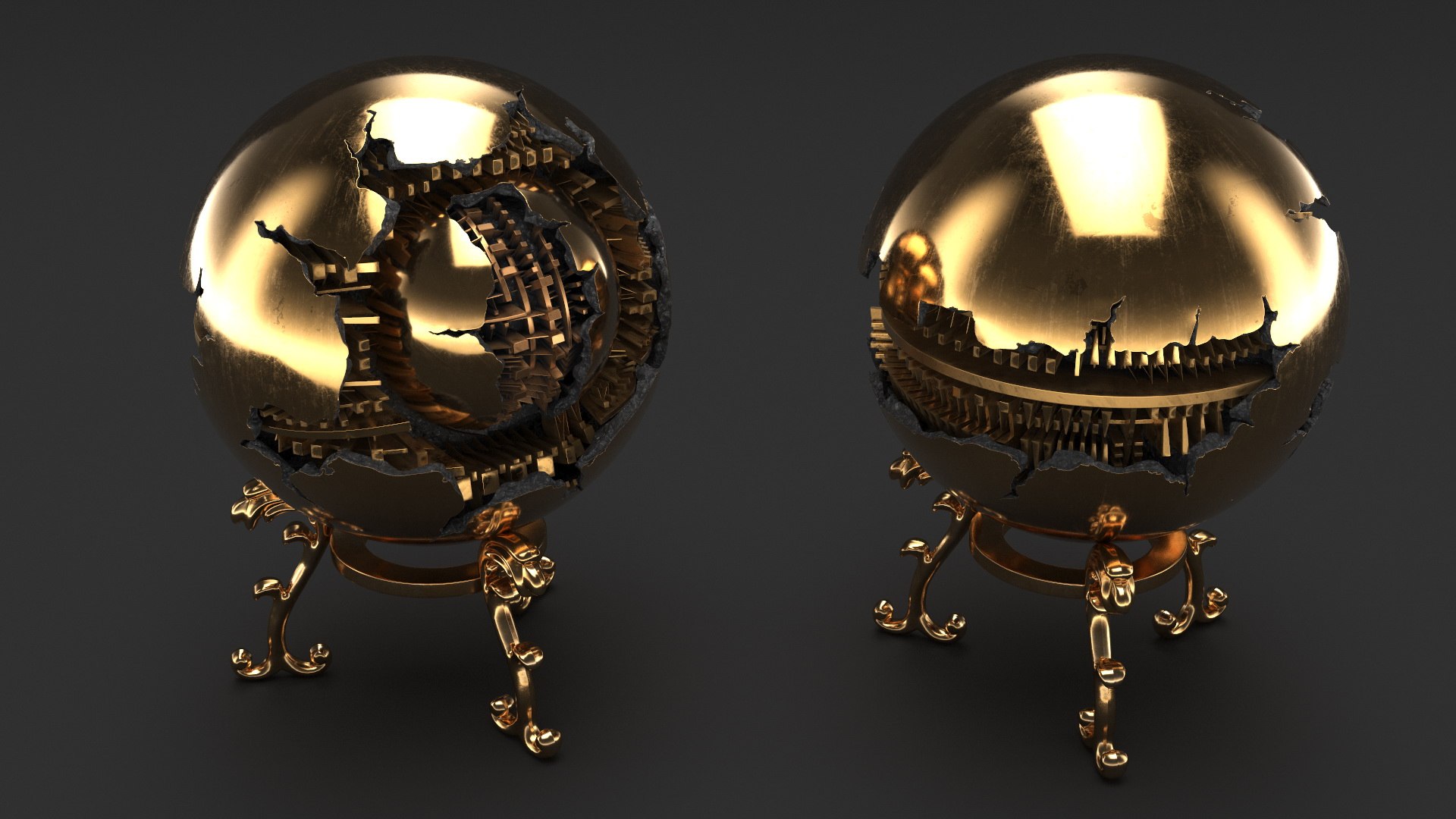 3D Fractured Bronze Sphere Sculpture - TurboSquid 2368843