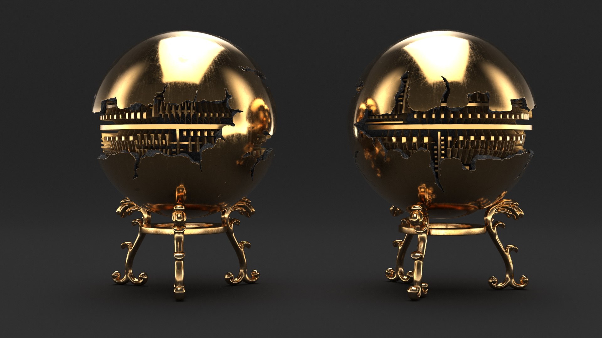 3D Fractured Bronze Sphere Sculpture - TurboSquid 2368843